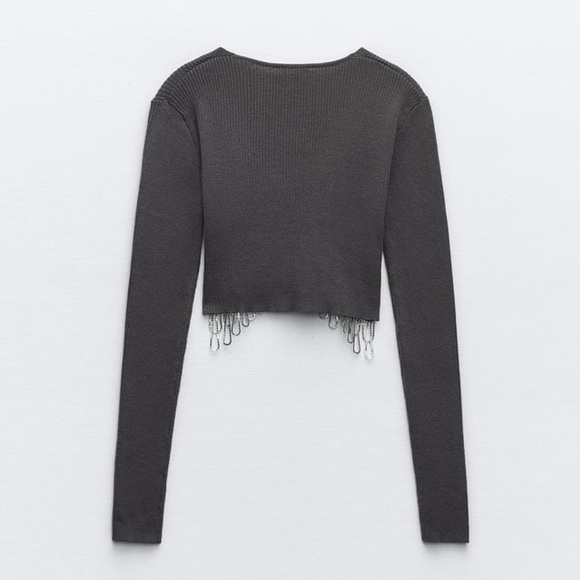 Zara | Tops | Zara Rhinestone Soft Crop Top | Poshmark
